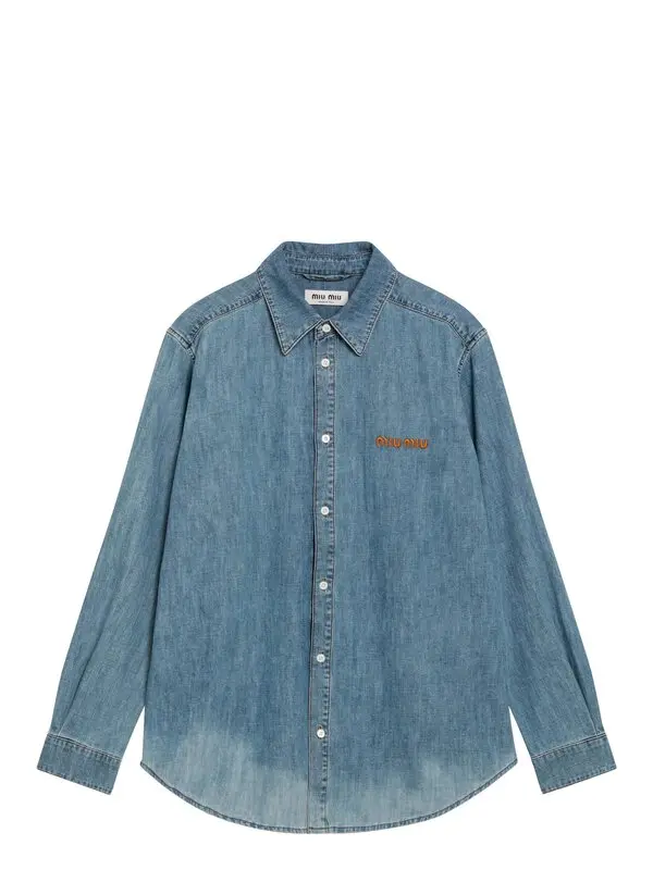 Miu Miu Bleached Cotton Chambray Shirt In Light - Blue