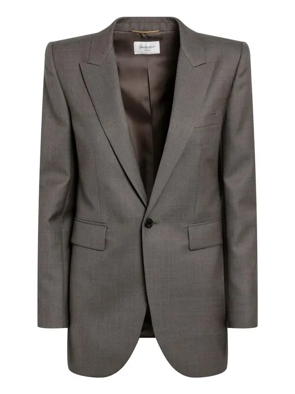 Saint Laurent Single-breasted Jacket In Taupe Virgin Wool - Brown
