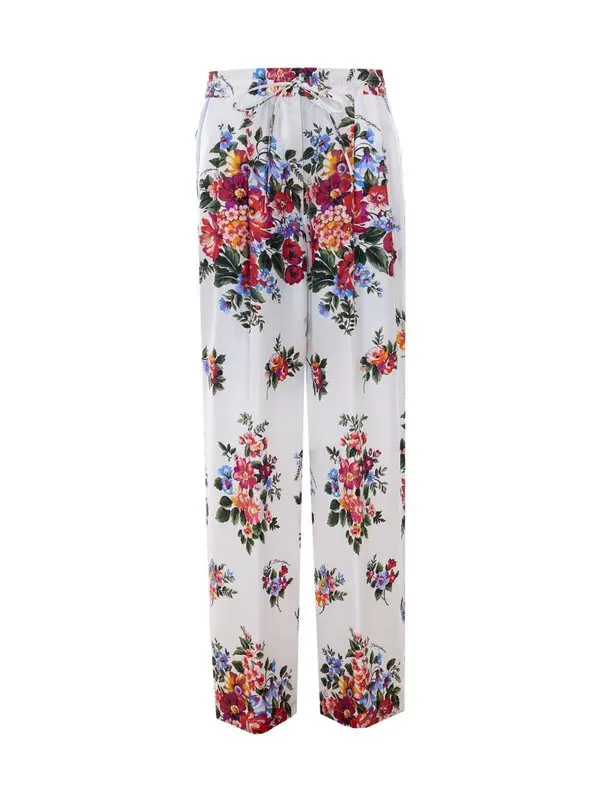 Dolce & Gabbana Twill Trousers Print Bouquet Of Flowers - Multicolor