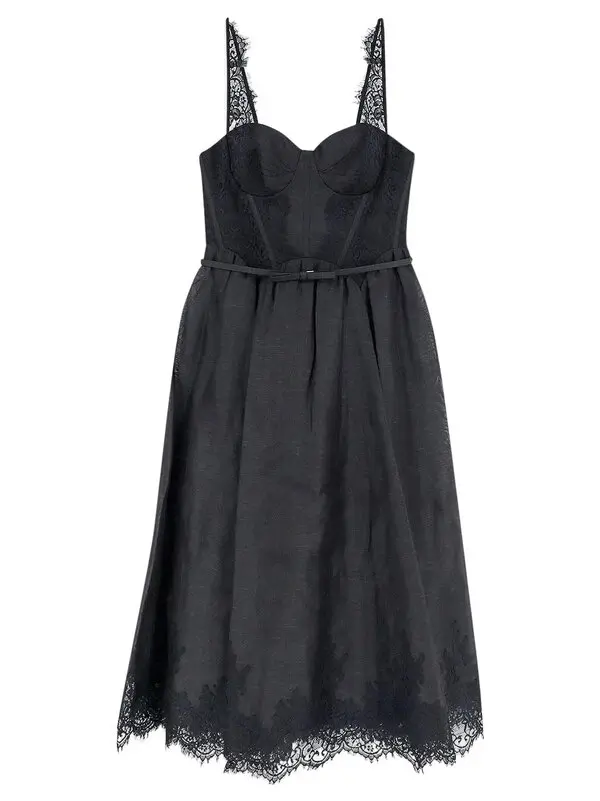 Zimmermann Valiant Midi Dress In Linen And Silk Blend - Black