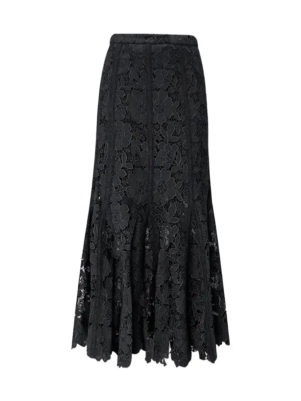 SELF-PORTRAIT Lace Midi Skirt - Black