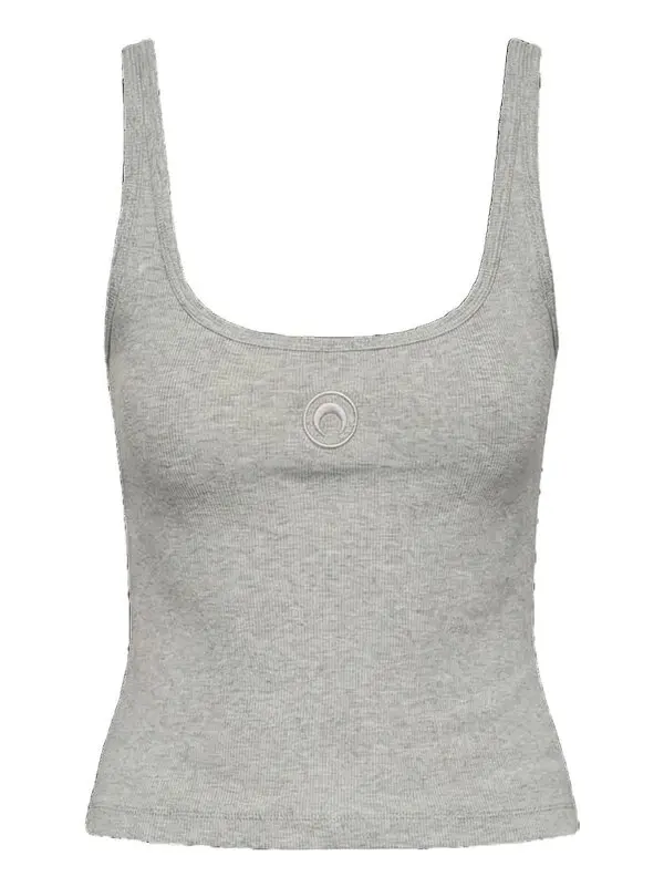 MARINE SERRE Moon Logo Ribbed Cropped Tank Top - Gray