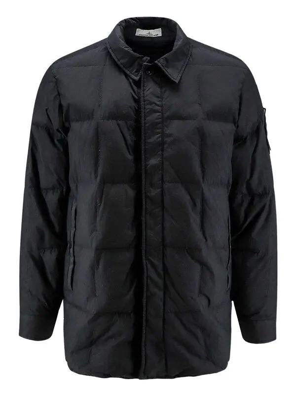 Stone Island Garment Dyed Crinkle Reps Ny Recycled Nylon Down Jacket With Side Logo Patch - Black