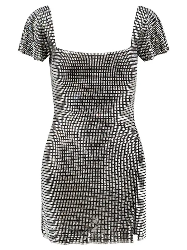 SELF-PORTRAIT Short Tulle Dress With Rhinestones - Gray