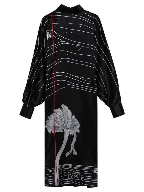 FERRAGAMO Silk Satin Midi Dress - Black
