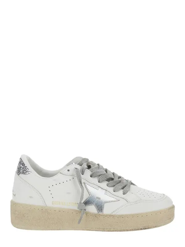 GOLDEN GOOSE Ballstar 2' Sneaker With Star Patch With Glitter And Glitter Heel And Logo Lettering In Leather - White