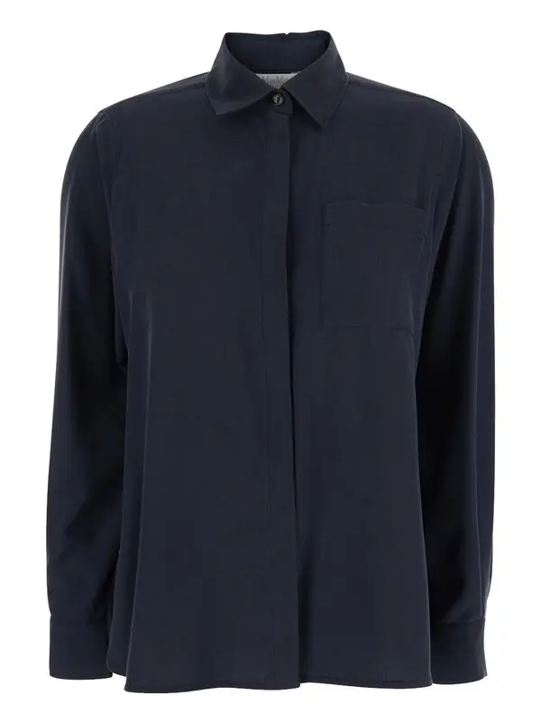 Max Mara Blue Silk Lon-sleeved Shirt With Applied Pocket In Silk For - Multicolor
