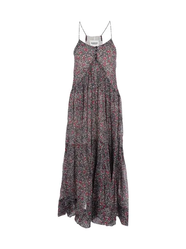 Isabel Marant Étoile Long Dress 'sabba' With Straps And All-over Cotton Motif For - Multicolor