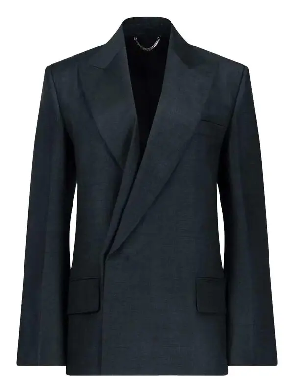 Victoria Beckham Petrol-blue Blazer With Peak Lapels - Green