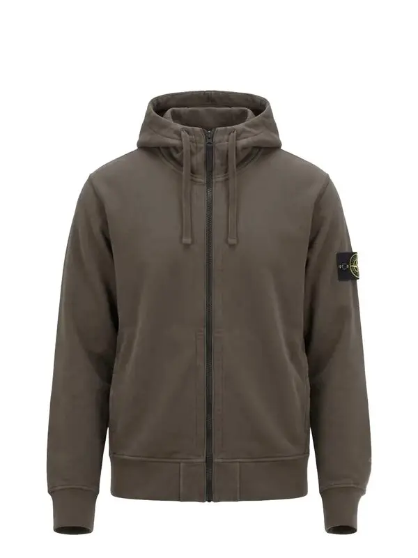 Stone Island Oversized Organic Cotton Fleece Zip-up Hoodie With Pockets - Gray