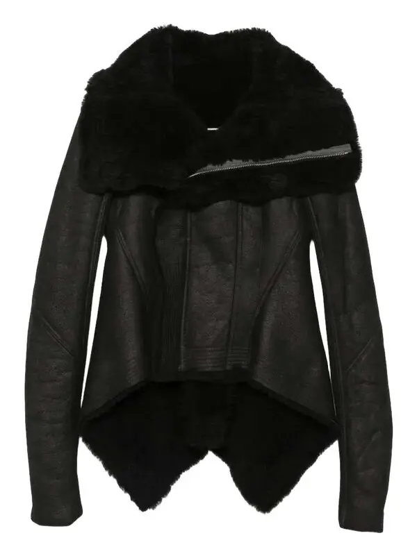 Rick Owens Naska Asymmetric Jacket With Shearling Trim - Black