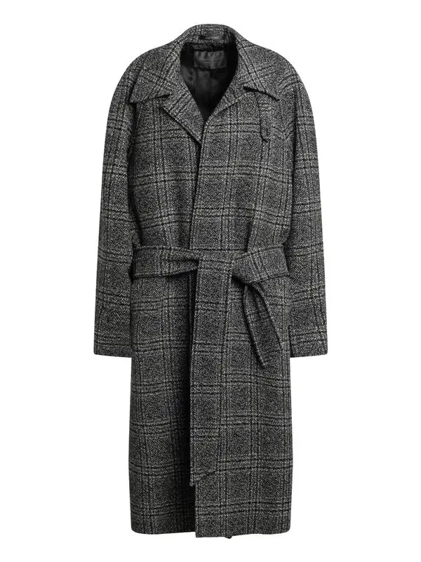 Balenciaga Raglan One Layer Coat In /grey Check - Black