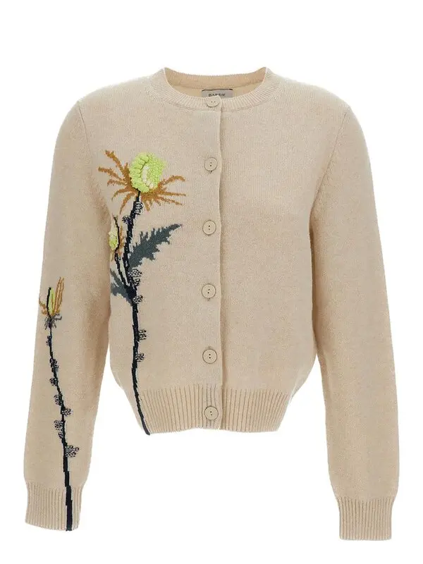 BARRIE Cardigan In Cashmere Con Motivo Cardo - Beige
