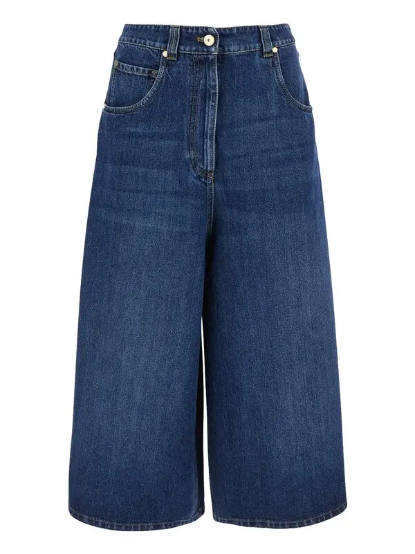 Brunello Cucinelli Blue Shorts With Monile On The Back In Denim For - Multicolor