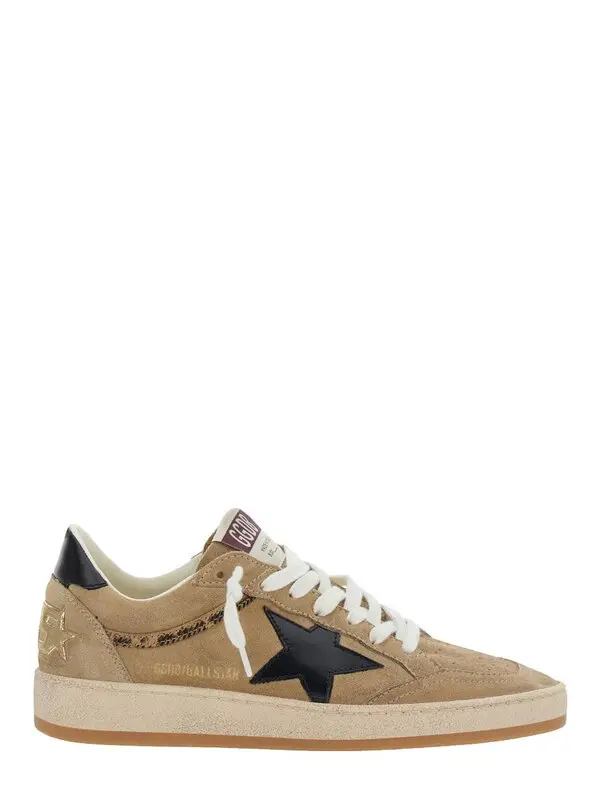 GOLDEN GOOSE Ballstar' Beige Low Top Sneakers With Star Patch On The Side In Suede For - Cream