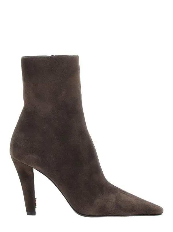 Saint Laurent Jill' Brown Ankle Boots With Wide Heel With Cassandre And Square Toe In Suede For - Multicolor