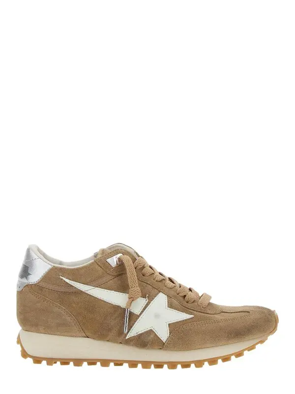 GOLDEN GOOSE Running Marathon' Beige Sneakers With Star Patch On The Side In Suede - Multicolor