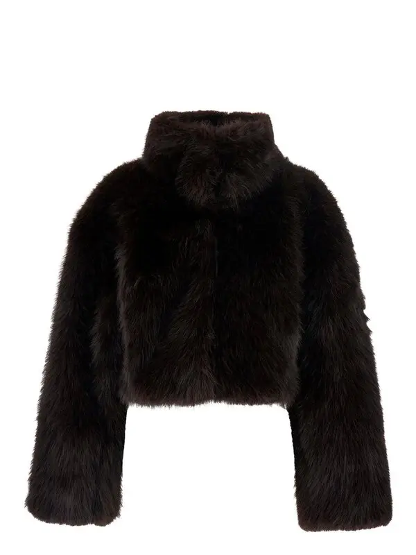 ROTATE BY BIRGER CHRISTENSEN Faux Fur Cropped Jacket With Synthetic Fur And Brown Polyester Material For - Multicolor