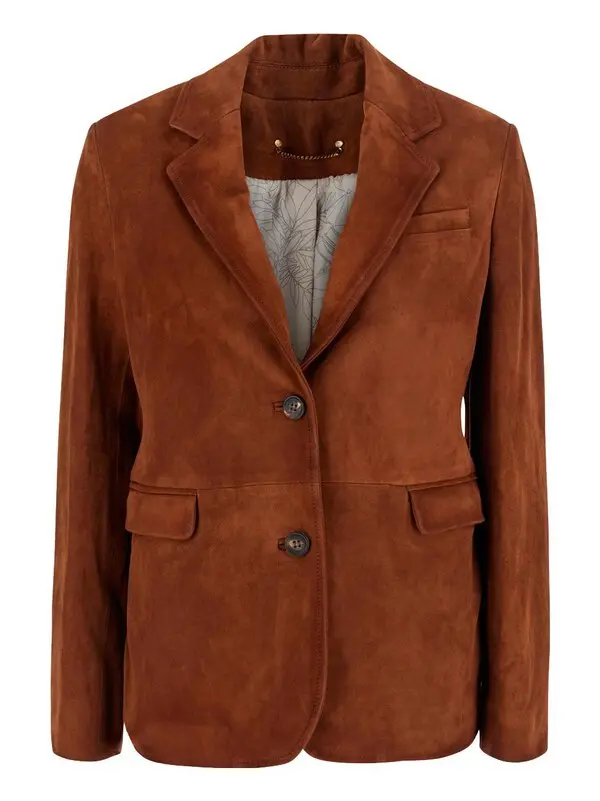 GOLDEN GOOSE Brown Single-breasted Jacket With Notched Revers In Suede For - Multicolor