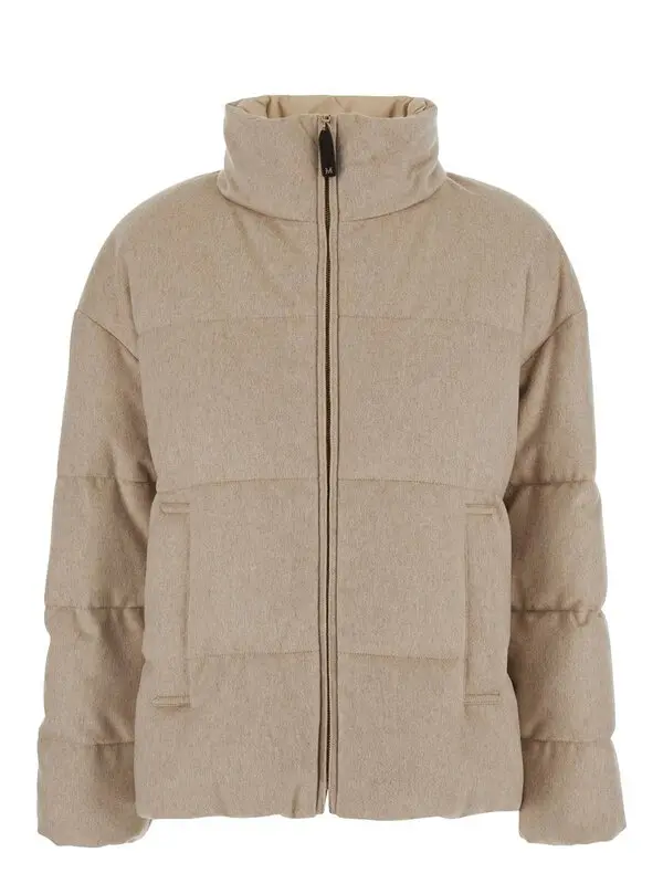 Max Mara Divina' Beige Down Jacket With High Collar And Reversible Design In Cashmere And Tech Fabric For - Multicolor