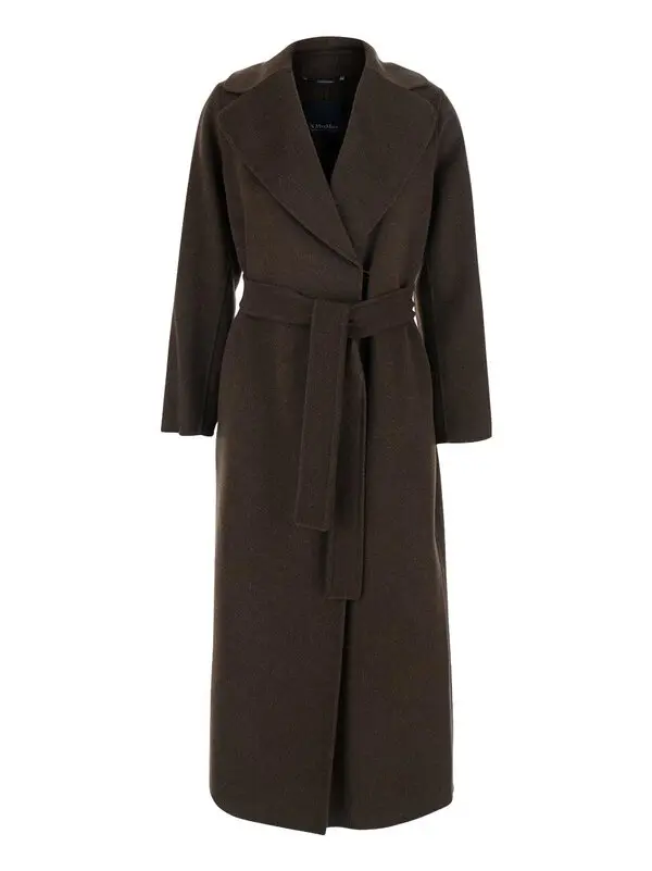 Max Mara S 'pace' Brown Coat With Notched Revers And Front Belt Closure In Wool For - Multicolor