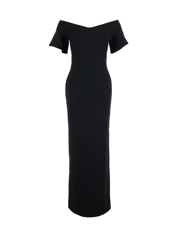 Solace London Cielo' Long Dress With Off-shoulder And Hidden Zip Closure At The Back In Tech Fabric - Black