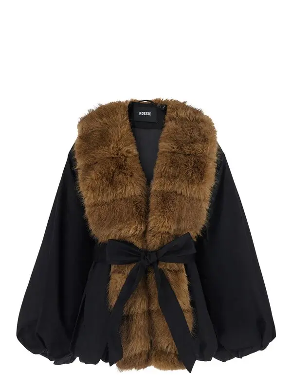 ROTATE BY BIRGER CHRISTENSEN Black Jacket With Front Belt In Ecofur For - Multicolor