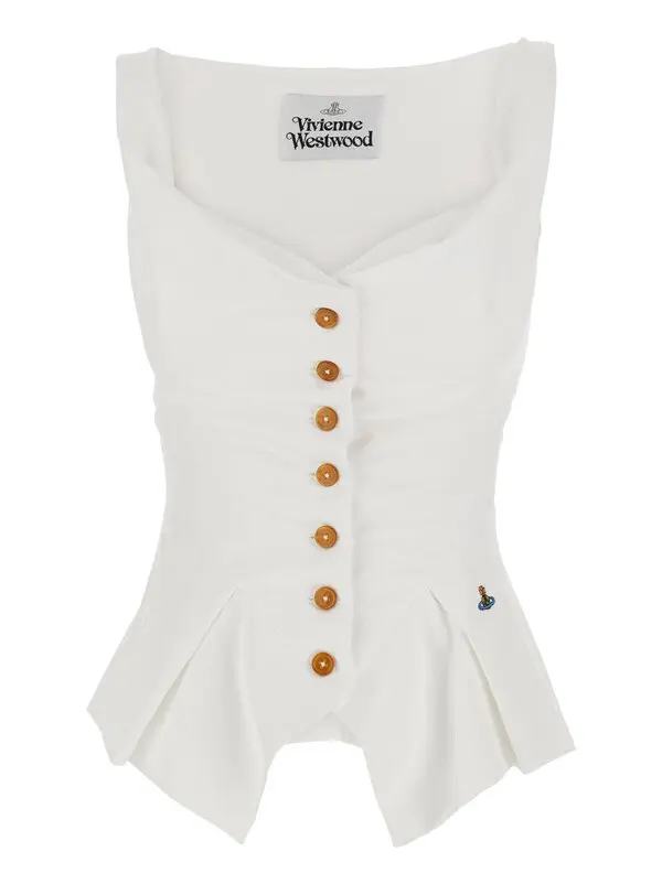 VIVIENNE WESTWOOD White Top With Button Closure And Logo On The Front In Cotton For - Multicolor