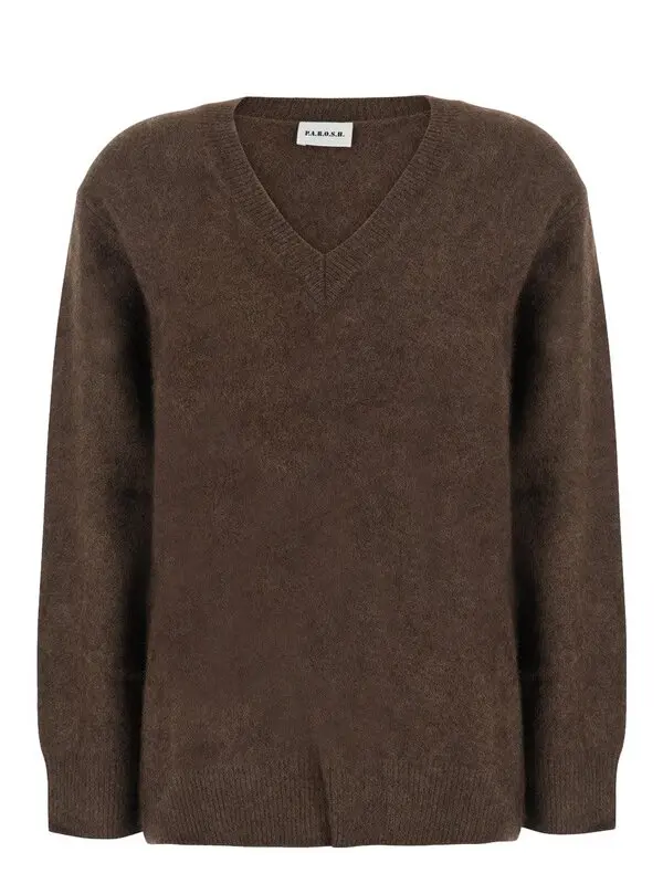P.a.r.o.s.h V-neck Sweater With Long Sleeves In Wool For - Brown