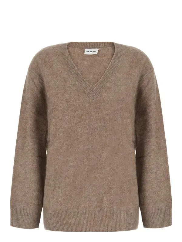 P.a.r.o.s.h Beige V-neck Sweater With Long Sleeves In Wool For - Cream