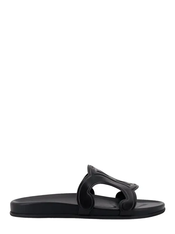 Celine Triomphe Slide Leather Sandals - Black