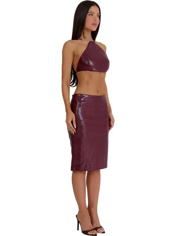 OUTCAST Jameela Midi Skirt Burgundy - Red