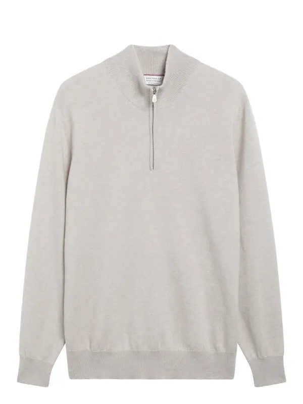 Brunello Cucinelli Sand Cashmere Half-zip Turtleneck Sweater - Cream