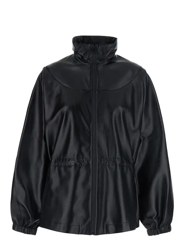 Givenchy Black High Collar Jacket With Elasticated Waist And Impressed Logo Lettering Impressed On The Front In Leather For - Multicolor