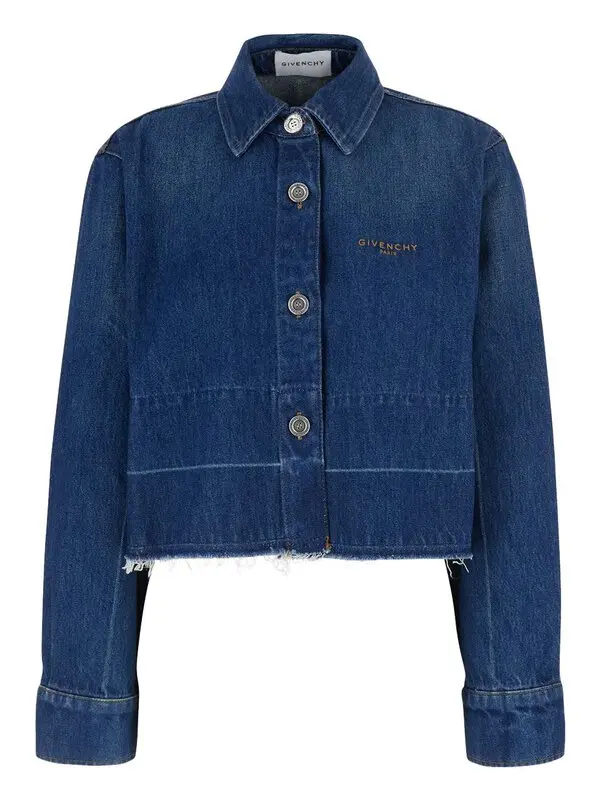 Givenchy Blue Jacket With Classic Collar And Logo Lettering On The Front In Denim For - Multicolor