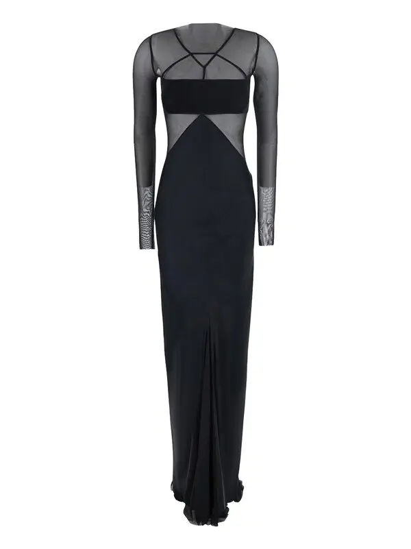 Rick Owens Black Long Dress With Boat Neckline And Geometric Seams In Wool For - Multicolor