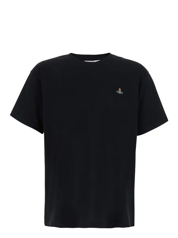 VIVIENNE WESTWOOD Black Crew Neck T-shirt With Orb Embroidery On The Front In Cotton For - Multicolor