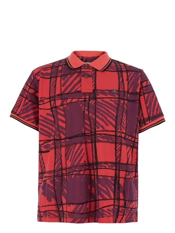 VIVIENNE WESTWOOD Polo Shirt With All-over Print And Embroidered Logo In Cotton For - Red