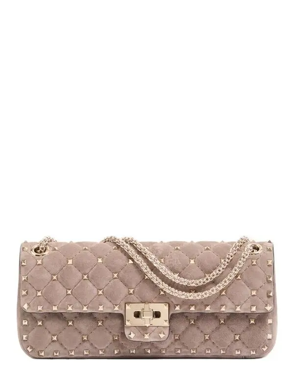 Valentino Garavani Rockstud Spike Medium Suede Shoulder Bag - Grey