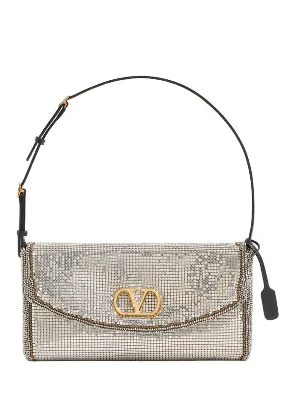 Valentino Garavani Devain Small Shoulder Bag In Metallic Mesh - Silver