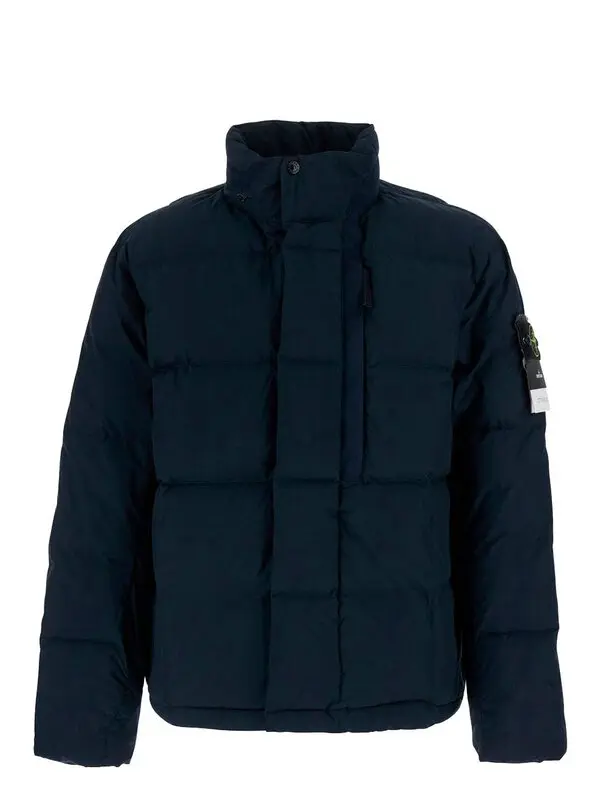 Stone Island Down Jacket With High Collar And Zip Closure In Blue Tech Fabric - Multicolor