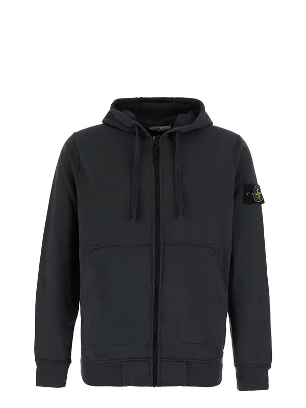 Stone Island Grey Hooded Sweatshirt With Fixed Hood And Logo Patch On The Sleeve In Cotton For - Gray