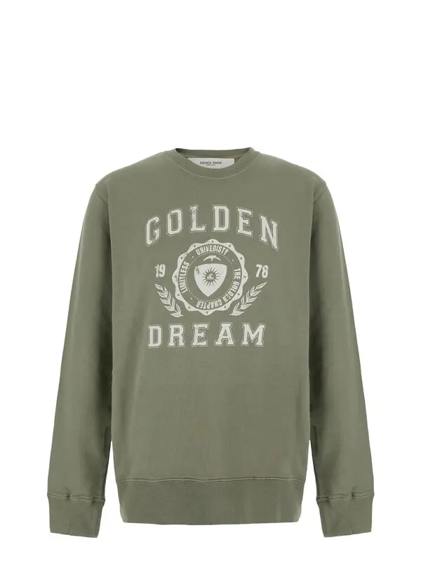 GOLDEN GOOSE Crewneck Sweatshirt With Logo Lettering On The Front In Cotton For - Green