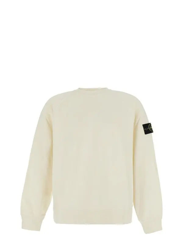 Stone Island Crewneck Sweatshirt With Logo Patch On The Sleeve In Cotton For - White