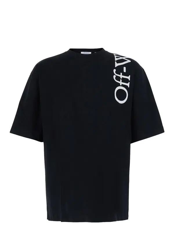 Off-White Crew Neck T-shirt With Logo Lettering In Cotton For - Black