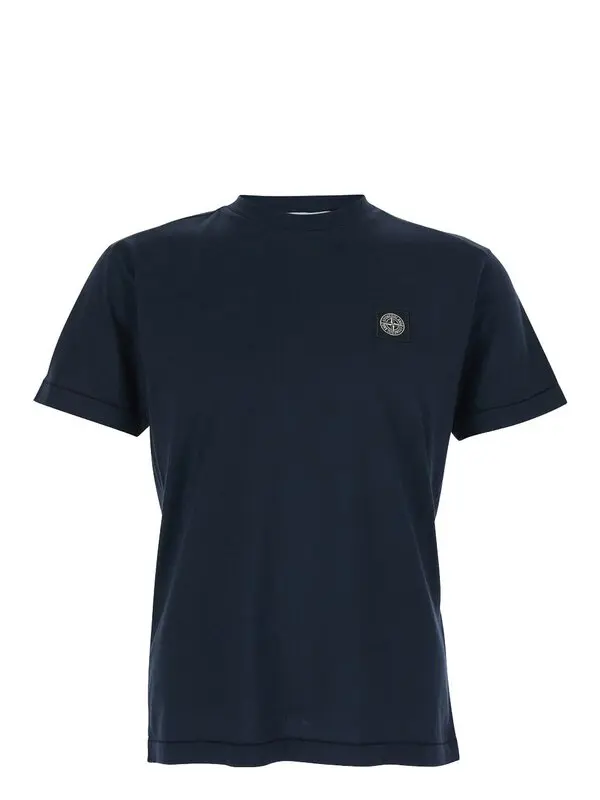 Stone Island Blue T-shirt With Logo Patch On The Front In Cotton For - Multicolor