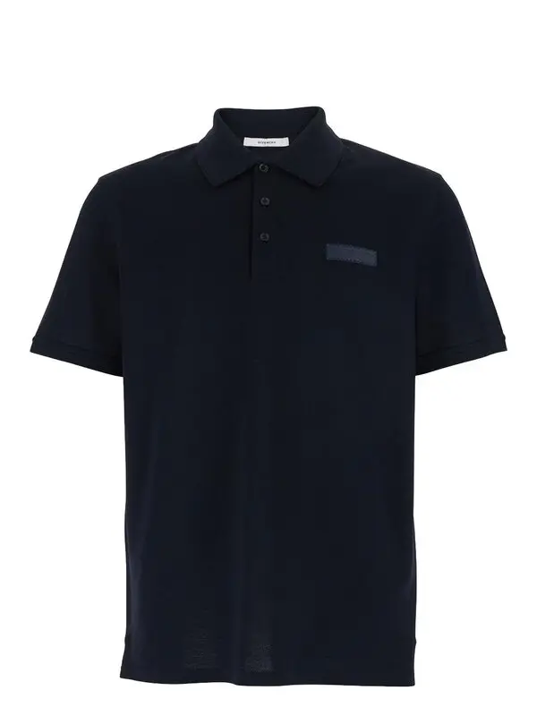 Givenchy Blue Polo Shirt With Classic Collar And Logo Patch On The Front In Cotton - Multicolor