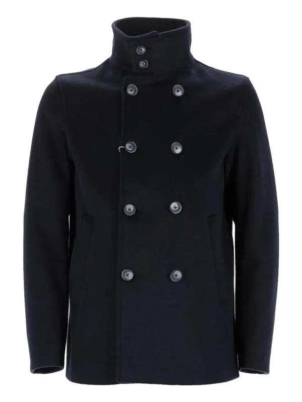 Herno Cappotto Doppiopetto Con Collo Alto - Blue