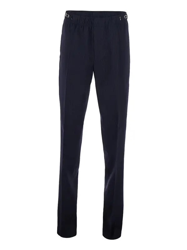 Givenchy Blue Pants With Elasticated Waist With Adjustable Buckles And All-over Stripe Motif In Tech Fabric For - Multicolor