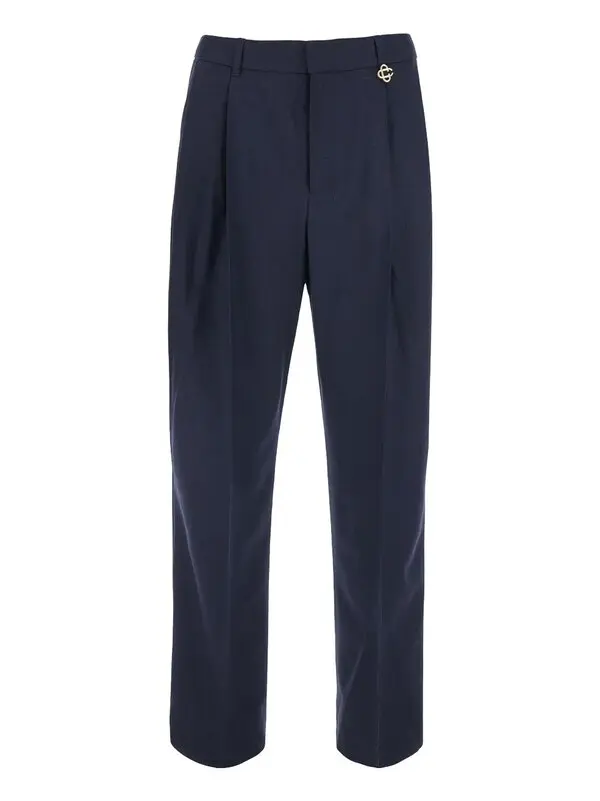 Casablanca Black Trousers With Front Pleats And Logo Plate In Wool For - Multicolor